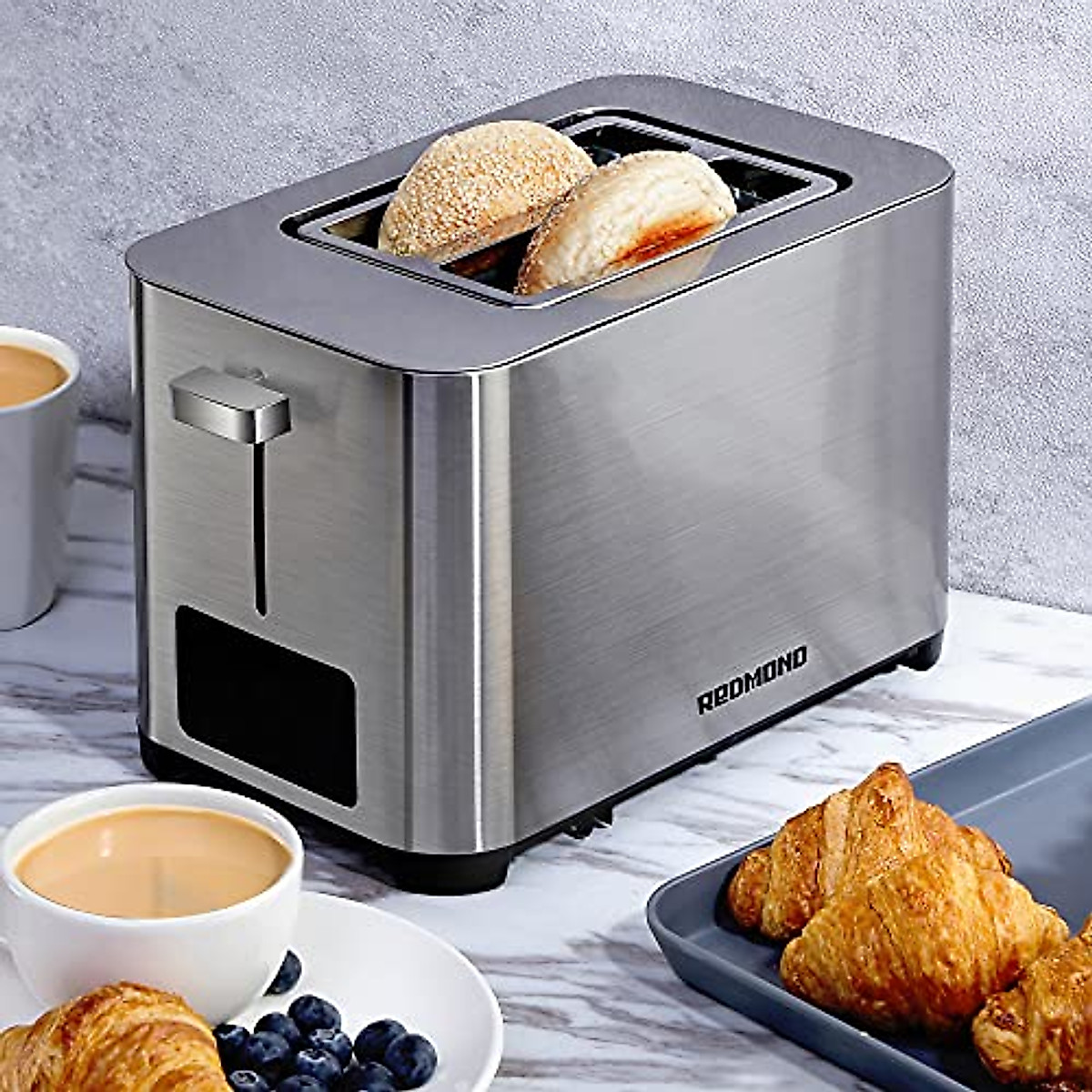 REDMOND 2 Slice Toaster, Full Touch Screen LED Display Stainless Steel Toaster with 6 Bread Shade Browning Settings, Bagel/ Reheat/ Defrost/ Cancel