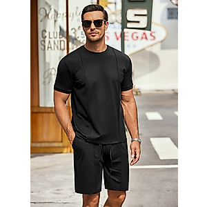 COOFANDY Men's Short Sets 2 Piece Outfits Fashion Summer Tracksuits Casual Sports Crew Neck T-Shirt Drawstring Shorts Set