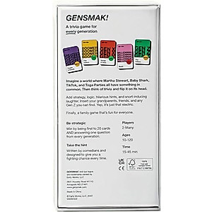 GENSMAK! Party Game - Engaging Multi-Generational Trivia Game with Comedic Hints - Fun for Family and Friends, Adults and Teens - Ages 10+, 2+ Players, 10+ Min Playtime