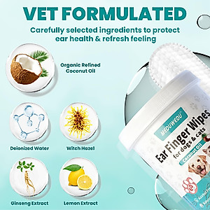MEDUWEDU Ear Cleaner Finger Wipes 60 Counts, Dog Ear Cleaner, Grooming Kit Care for Dogs and Cats, Soft & Easy Otic Cleaning Pads, Remove Wax, Dirt & Stop Smelly, Itchy, Non-Irritating, Mint Scent