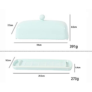 Sheskind Elegant Ceramic Butter Dish with Lid, A Practical Covered Butter Keeper, One Multi-function Butter Knife Included in the Package (light blue)