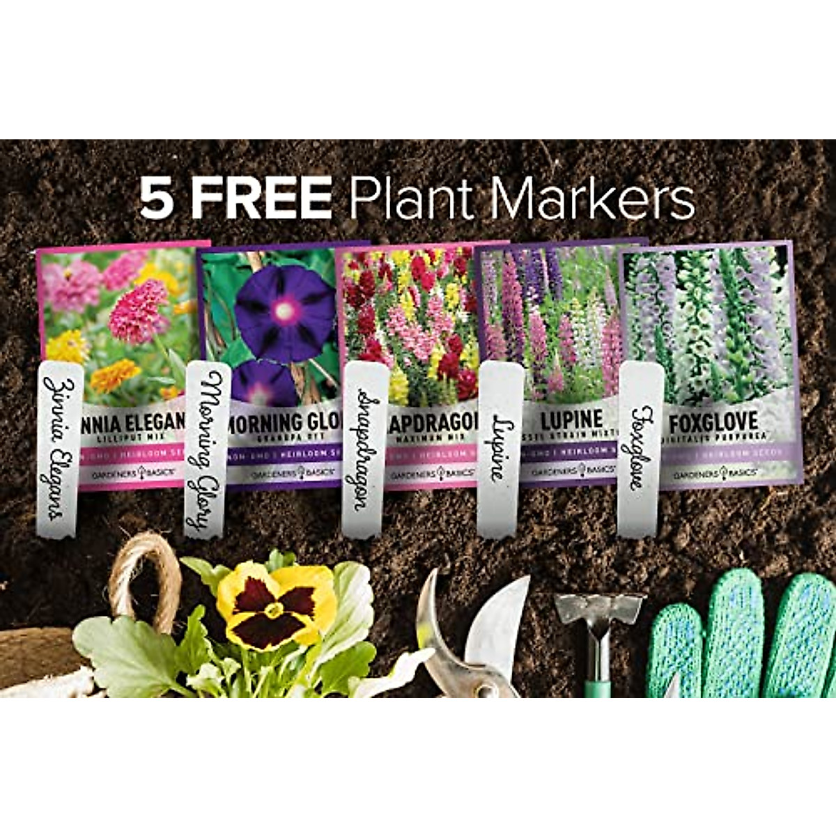 Hummingbird Seeds for Planting Outdoors Flower Seeds (5 Variety Pack) Zinnia, Foxglove, Lupine, Morning Glory, Snapdragons Varieties for Bees, Pollinators Wildflower Seed by Gardeners Basics