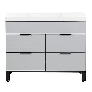Spring Mill Cabinets D42V40259 Mayim Freestanding Bathroom Vanity with 4 Drawers and White Sink Top, Pearl Grey