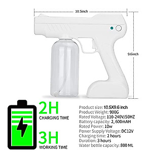 Disinfectant Cordless Gun, Handheld Rechargeable Nano Atomizer 27oz Large Capacity Electric Sprayer Nozzle Adjustable Fogger for Home, Office, School or Garden