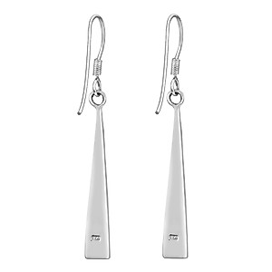 AeraVida Dainty Drop Elegant Slim Triangle with Simulated Black Onyx Stone .925 Plain Aesthetic Sterling Silver Dangle Earrings