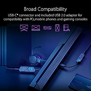 ASUS ROG Clavis USB-C Gaming DAC (ESS 9281 QUAD DAC amplifier, AI Noise-Canceling Mic, MQA Rendering, Aura Sync RGB, Compatible with PC, mobile, PlayStation 5, and Switch)