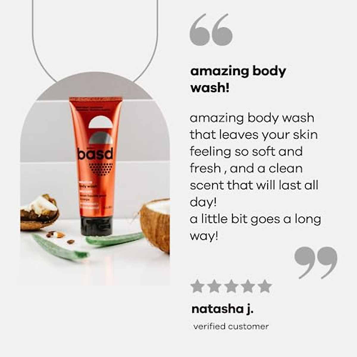 basd Natural Body Wash, Seductive Sandalwood | Organic & Moisturizing Ingredients, Vegan, Hypoallergenic, 8 Ounce Tube