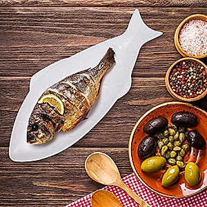 Cabilock Fish Shaped Dish Ceramic Dinner Plate Food Plate Dessert Appetizer Platter Snack Tray Server Fish Decor for Home Restaurant White