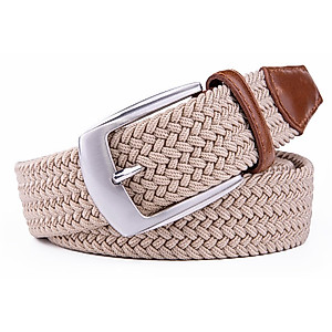 Elastic Fabric Woven Stretch Braided Belts (L, Beige)
