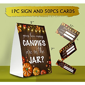 Guess How Many Candies Are in the Jar (1 Standing Sign + 50 Guessing Cards),Pumpkin Halloween,Bridal Shower Sign,Baby Shower Sign - NG01