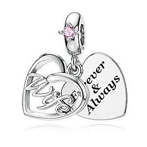 JIAYIQI Present for Wife, Wife Charm for Pandora Charms Bracelet 925 Sterling Silver Forever Always Love Charms with Cubic Zircon for Women Birthday Christmas Valentine's Day Present