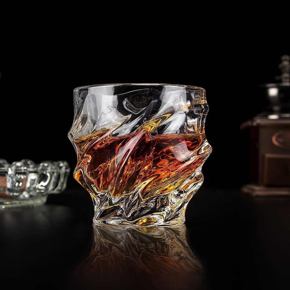 KANARS Whiskey Glasses for Men, 9 Oz Crystal Bourbon Glass Set of 4, Old Fashioned Rocks Barware for Scotch Cognac Vodka Cocktail Rum, Whisky Gifts Set