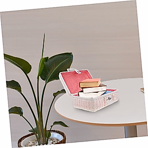 COLLBATH Rattan Suitcase Woven Baskets 1pc Seagrass Storage Baskets Wicker Storage Box Retro Handwoven Box Cosmetic Travel Plastic White Woven Box Bread Container Wicker Basket with Lid