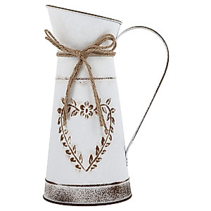 GANAZONO French Pitcher Vase Metal Heart Leaf Flower Pitcher Flower Arrangement Pot Decorative Water Jug for Home Office Garden (White) Size L