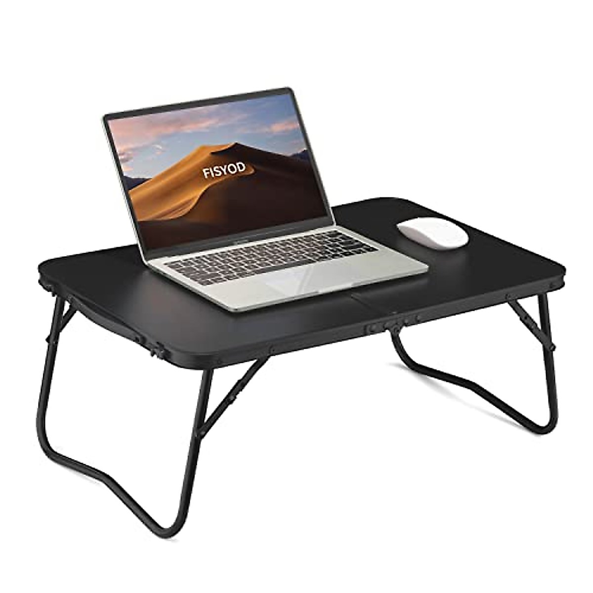 FISYOD Folding Laptop Table, Bed Table Lap Desk, Breakfast Tray Table, Portable Mini Picnic Study Reading Drawing Table, Folding in Half with Inner Storage Space (All Black)