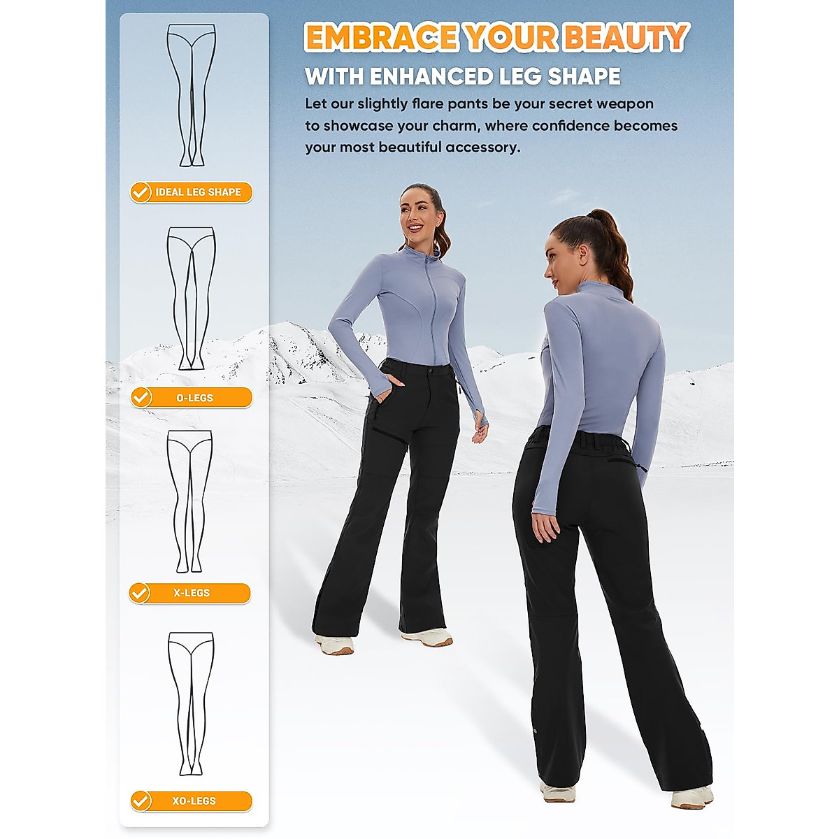 Cycorld Women's Snow Ski Pants Fleece Lined Waterproof Softshell Insulated Flare for Snowboarding Hiking Winter Outdoor(Black, 8)