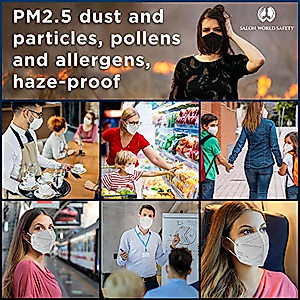 Salon World Safety Black KN95 Protective Masks, Pack of 10 - Filter Efficiency ≥95%, 5-Layers, Sanitary 5-Ply Non-Woven Fabric, Safe, Easy Breathing