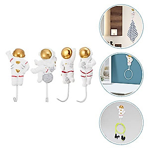 FOMIYES 4Pcs Astronaut Shape Storage Hooks Wall Mounted Coat Hooks Resin Self- Adhesive Towel Keys Hanger for Room Entryway Bathroom