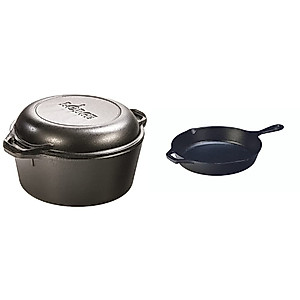 Lodge Cast Iron Serving Pot Cast Iron Double Dutch Oven, 5-Quart & L8SK3 10-1/4-Inch Pre-Seasoned Skillet