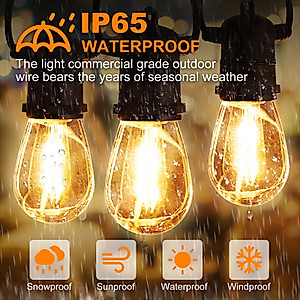 tomvorks Outdoor String Lights 48FT 15+3 ABS Plastic Bulbs, LED Lights Heavy-duty Patio Lights IP65 Waterproof, 2700K, 100LM Warm White Light, Decorative Cafe Patio Lights for Bistro Garden