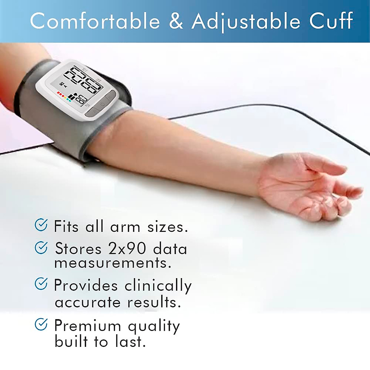 Novamedic Digital Blood Pressure Monitor, Accurate BP Machine with Adjustable Upper Arm Cuff & Large LCD Display, Automatic 90x2 Reading Memory, for Home Use and Medical Supplies, Batteries Included