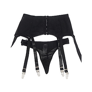 ohmydear Women's Black Lace Garter Belts Plus Size Mesh Suspender Belt with 6 Straps Metal Clip for Thigh High Stockings