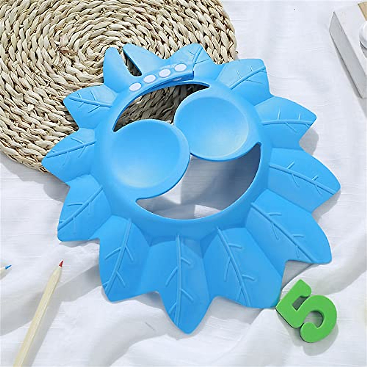 Baby Shower Cap for Washing Hair, Leaf Pattern Bath Hat for Ear & Eye Protection, Shampoo Visor Shield for Toddler Kids Child Infant (Blue), (908765)
