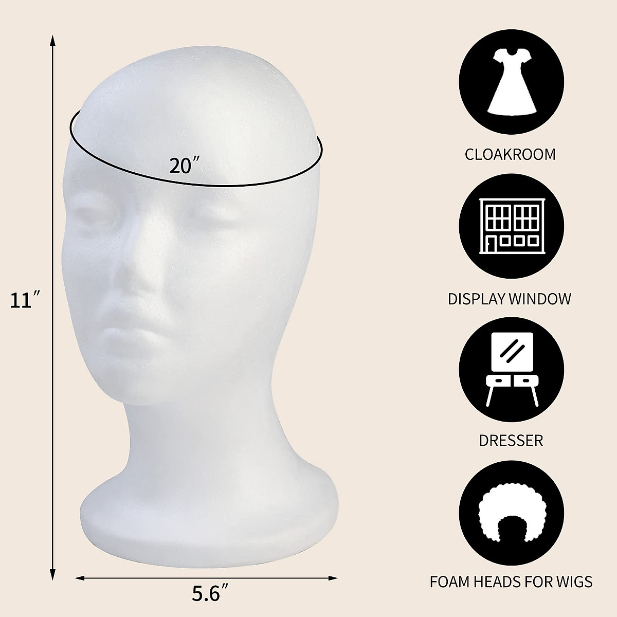 E ELAINFIA 3 Pack White Foam Display Mannequin Head - Portable Wig Display Stand Fashion Foam Mannequin Wig Stand Stable Round Base Suitable for Salon,display Hair, Hats and Hairpieces