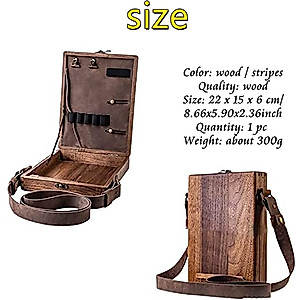 Writers Messenger Wood Box, Artist Tool and Brush Storage Box, Multifunctional Walnut Wooden Bag, Portable Wooden Handmade Craft Crossbody Postman Bag, Wood Craft Boxes for Writers or Painter (B)