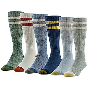 GOLDTOE Men's Harrington Crew Socks, Multipairs, Retro Stripe (6-Pairs), Large
