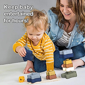 TYRY.HU Baby Stacking Toys - Silicone Rings - Teething Teether Toys - Building Blocks Tower for Boys Girls 6+ Months Early Educational Learning, Set of 6 PCS, Star Shape