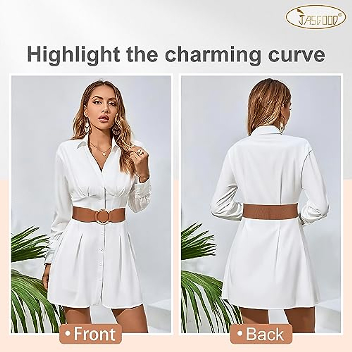 JASGOOD Women Wide Waist Belt Stretchy Elastic Vintage Belts for Dress Ladies Belt with Circle Buckle