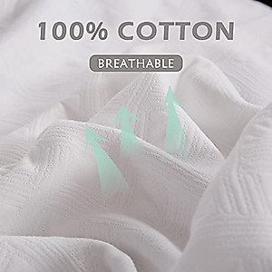 ACCOTIA 100% Cotton Quilt Blanket for Bed Couch Sofa 78"x90", Soft Breathable Queen Size 6 Layers Bed Blanket with Wave Jacquard for All Season (Wave Pattern, White)