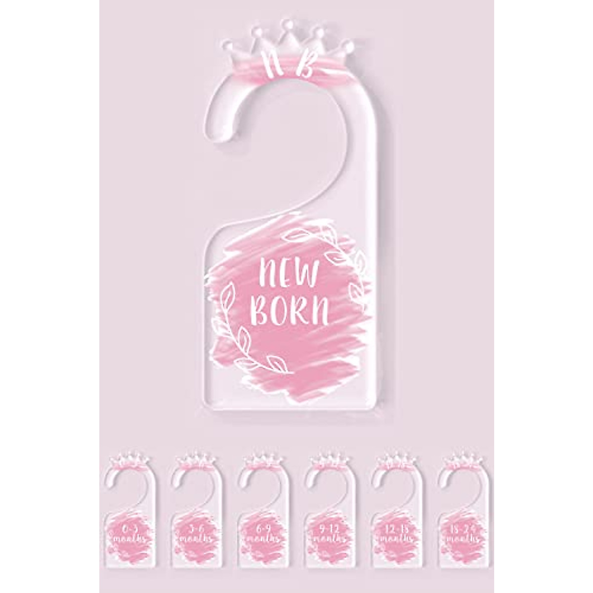 OneDream Baby Closet dividers Hanger separators - Set of 7 Baby Clothes dividers for Closet from Newborn to 24 Months, Acrylic Infant Clothes Divider (Pink)