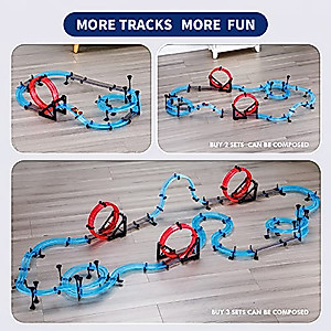 INSGEN Slot Car Race Track Sets for Kids, Hot Wheels Magnetic Attraction Track Builder, Electric Remote Control Track Car Birthday Toys for Boys Kids Age 6 7 8-12