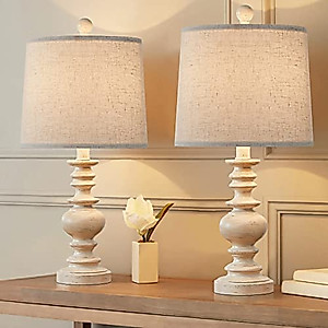 BOBOMOMO Tradition 20.5'' Rustic Table Lamp Set of 2 for Living Room Farmhouse Bedside Desk Lamps Bedroom Nightstand Vintage Lamps Linen Washed