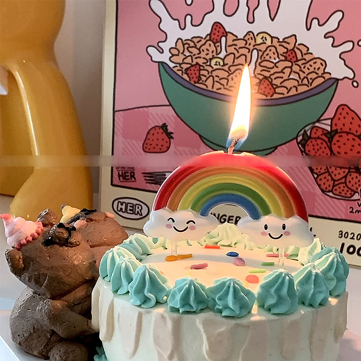 Cute Birthday Candle, Rainbow Cake Topper Cake Decoration Candle