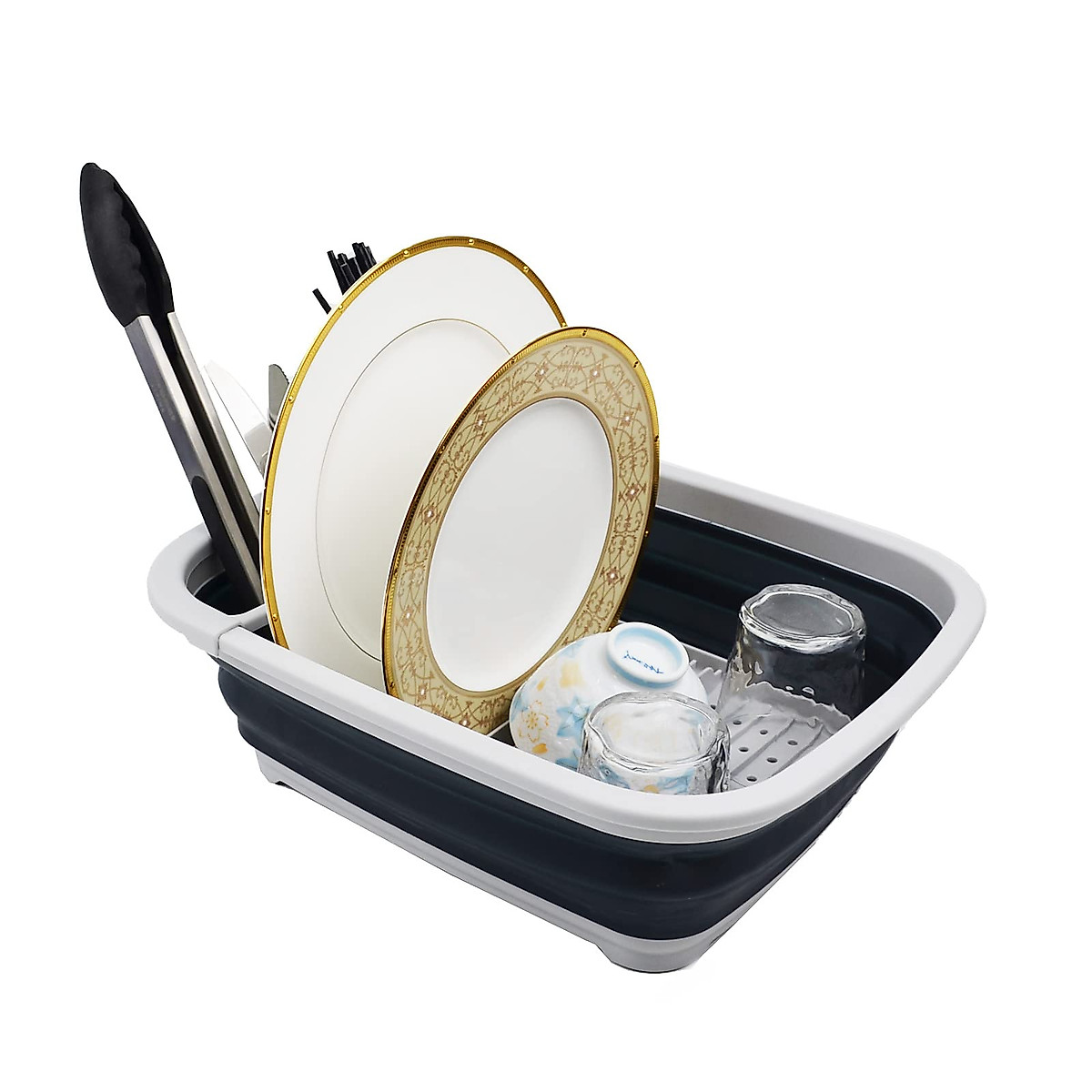 SAMMART 8L (2.11Gallons) Collapsible Dish Drainer - Foldable Drying Rack - Portable Dinnerware Organizer - Space Saving (Grey/Slate Grey)