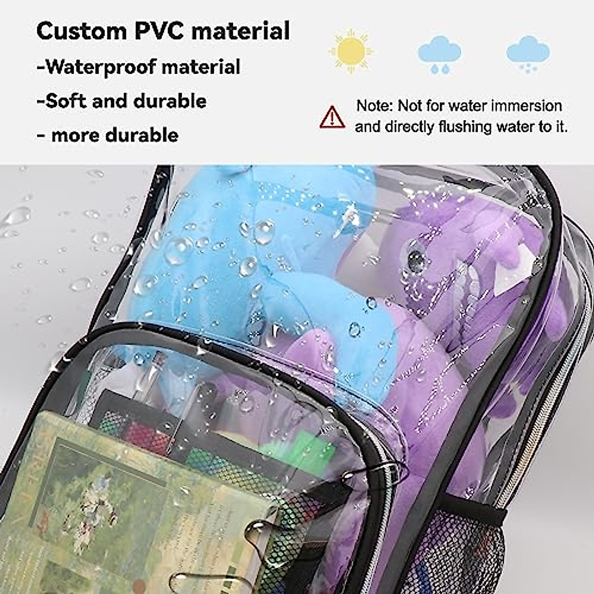 DZLUSJ 3Pcs Clear Backpack Set With Lunch Bag Pencil Case Pouch Heavy Duty Thick PVC Transparent Backpack for Kids and Fans Back to School Supplies(Black)