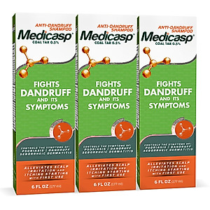 Medicasp Coal Tar Gel Anti Dandruff Shampoo, Treats Seborrheic Dermatitis & Psoriasis, Formulated for Dry, Flaky & Itchy Scalp Treatment, for Women & Men, 6 Ounce (Pack of 3)