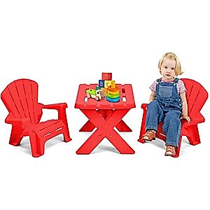 HAPPYGRILL Toddler Table Chairs Set Children Plastic Furniture Set Chair Table for Patio Garden