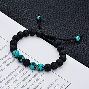 LUBINGSHINE 8mm Lava Rock Bracelet Braided Rope Natural Stone Yoga Bracelet Bangle for Men Women