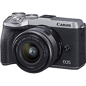 Canon EOS M6 Mark II Mirrorless Digital Camera Silver with 15-45mm Lens, EVF-DC2 Viewfinder Kit + Wide Angle Lens + 2X Telephoto Lens + Flash + SanDisk 32GB SD Memory Card + Accessory Bundle (Renewed)