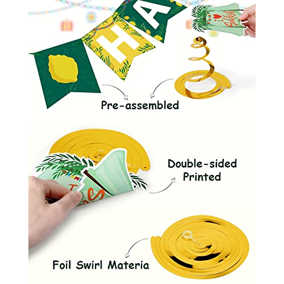 Mosailles Happy Sukkot Hanging Swirls Banner Decorations kit Etrog and Lulav outdoor pre-assembled Sukkah Decor Holiday Party Decor Supplies
