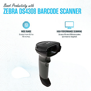 DS4308 Zebra Symbol Barcode Scanner Bundle - Omnidirectional, Corded, Handheld, Standard Range - 1 Year Warranty - with New USB Cable & Microfiber Cleaning Cloth (Renewed)