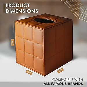 Luxury 5 Star Hotel Style Tissue Box Cover - Sturdy and Stylish Tissue Box Holder with a Custom Height and Modern PU Leather Exterior, 13.5x13.5x15cm - Light Brown