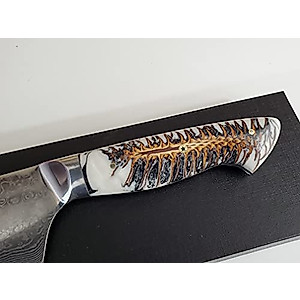 Custom VG10 Damascus chef knife Hybrid Santoku 9" White Silver cast pine cone handle, kitchen knife w/ 67 layer SS Damascus (Blue SIlver)