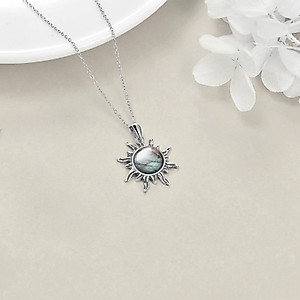 NIFUNAO Sun Necklace for Women 925 Sterling Silver Sun Labradorite Necklace Cabochon Gemstone Necklace Sun Jewelry Gifts for Women