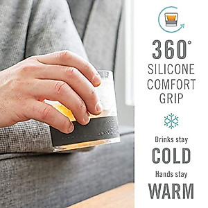 Host Freeze Cooling cups set of 2, Old Fashioned Glass with Silicone band for Bourbon, Scotch, and Whiskey, Whisky Gifts for Men, Grey