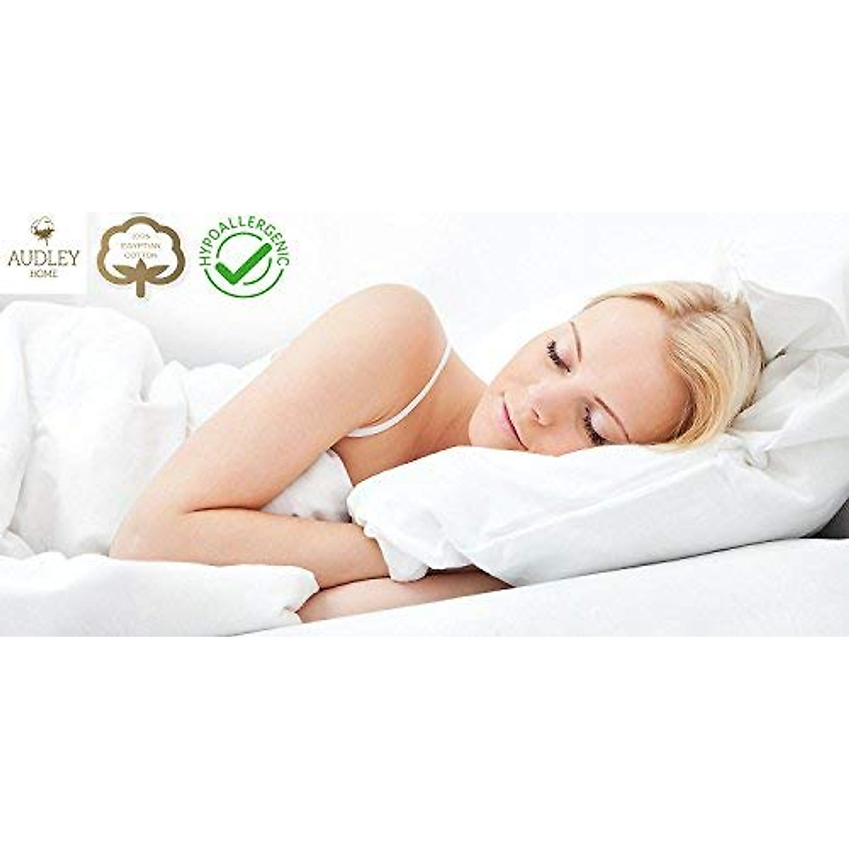 Audley Home 100% Egyptian Cotton Sheets Set, 400 Thread Count Bed Sheets – 4 Piece Bedding Sets- Sateen Weave Long-Staple Cotton, Wrinkle-Free, Fitted Sheet Upto 18'' Deep Pocket (Queen, White)